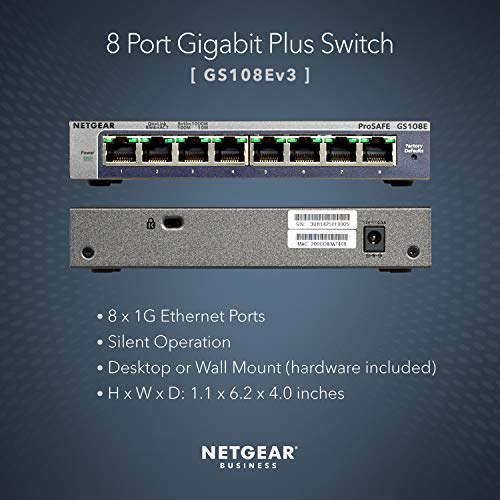 NETGEAR 8-Port Gigabit Ethernet Plus Switch (GS108Ev3) - Desktop, and ...