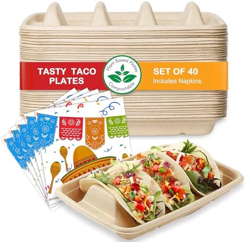 Amazon.com | Tasty Taco™️ Taco Plates Disposable - 40 PACK with Napkins ...