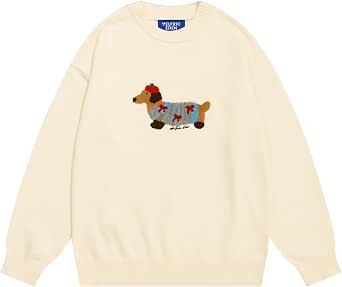 Amazon.com: Aelfric Eden Cartoon Dog Sweater Casual Soft Baggy Knit ...