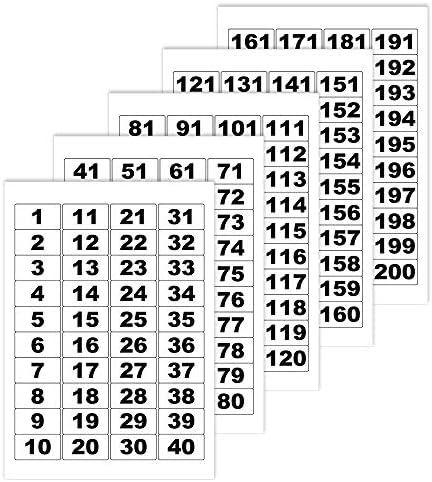 400 Number Stickers Labels 1 to 200 Sticky White Self Adhesive Number ...