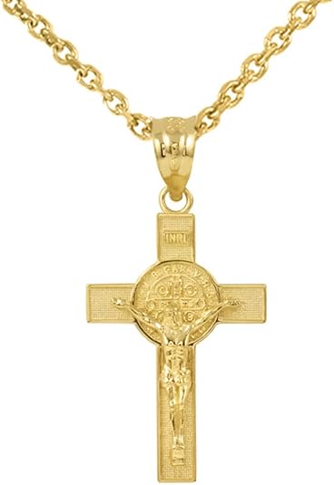 Amazon.com: Sideways Crosses Solid 14k Gold St. Benedict Crucifix Cross ...