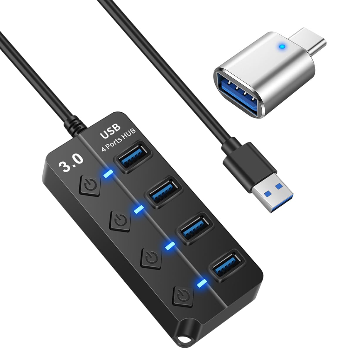 Amazon.com: KLAQQED USB Hub 3.0, USB Splitter1 in 4 Out, USB Extender ...