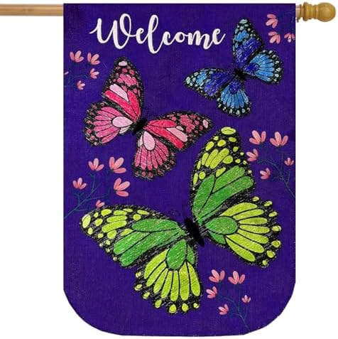 Amazon.com : Butterfly Trio Spring Burlap House Flag 40" x 28 ...