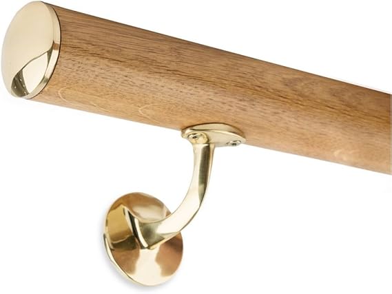 Round Handrail Set 45 mm x 1500mm Long Varnished Oak Wood Including ...