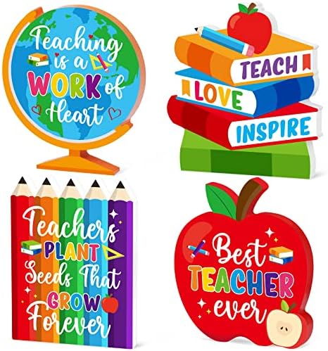 Amazon.com: 4 PCS Teacher Appreciation Wooden Table Centerpieces Best ...