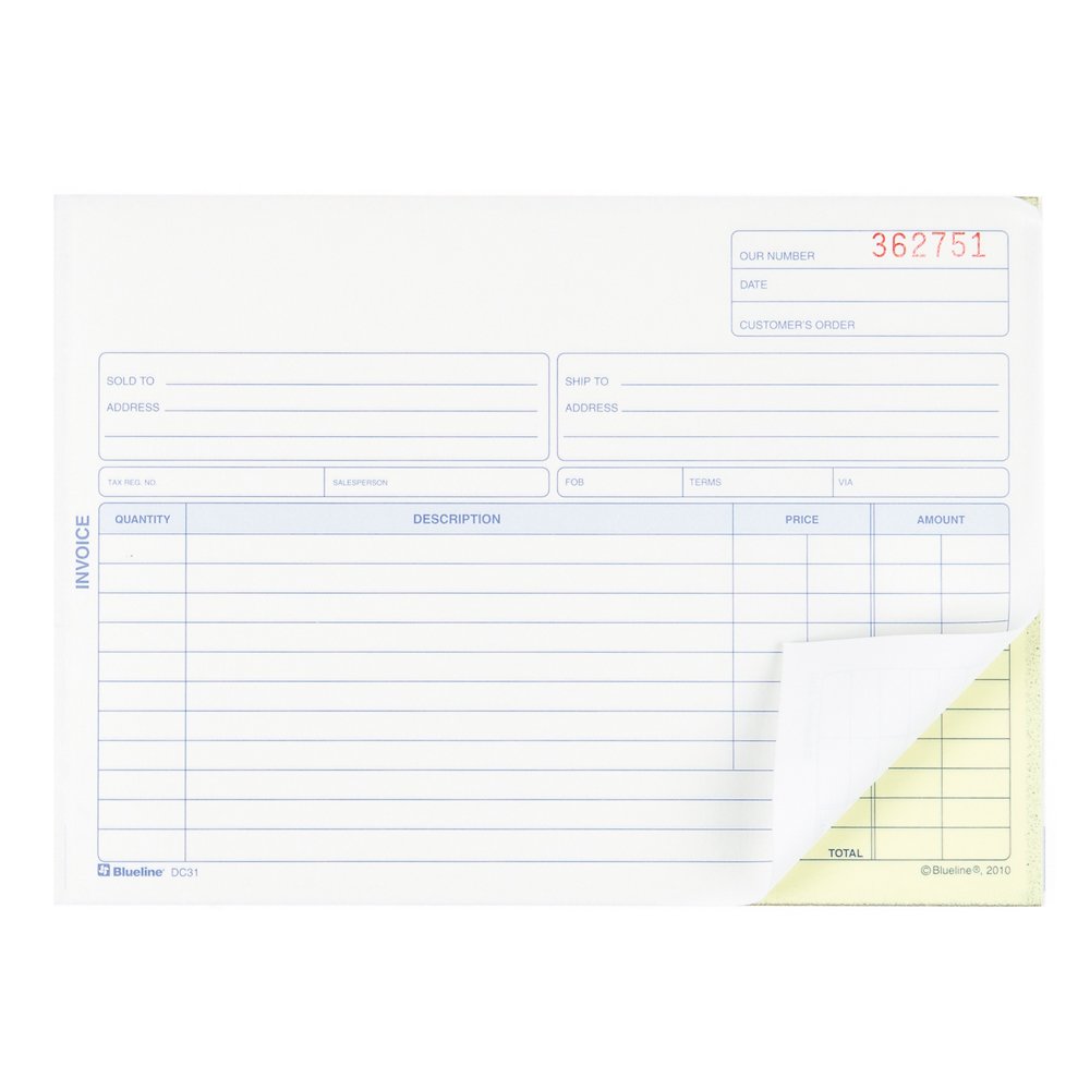 Blueline Invoices, 50 Numbered Carbonless Duplicates, English, 5-3/8" x ...