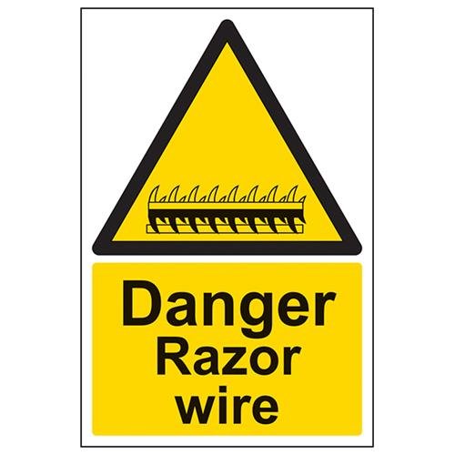 VSafety Danger Razor Wire Sign – Portrait – 200mm x 300mm – 1mm Rigid ...
