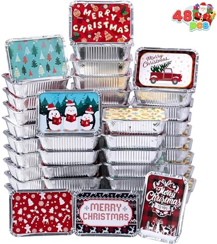 Amazon.com: JOYIN 48 Pieces Christmas Foil Containers with Lids, 8 ...