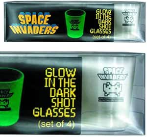 Amazon.com: 50Fifty Space Invaders - Glow In The Dark 4pc Shot Glasses ...