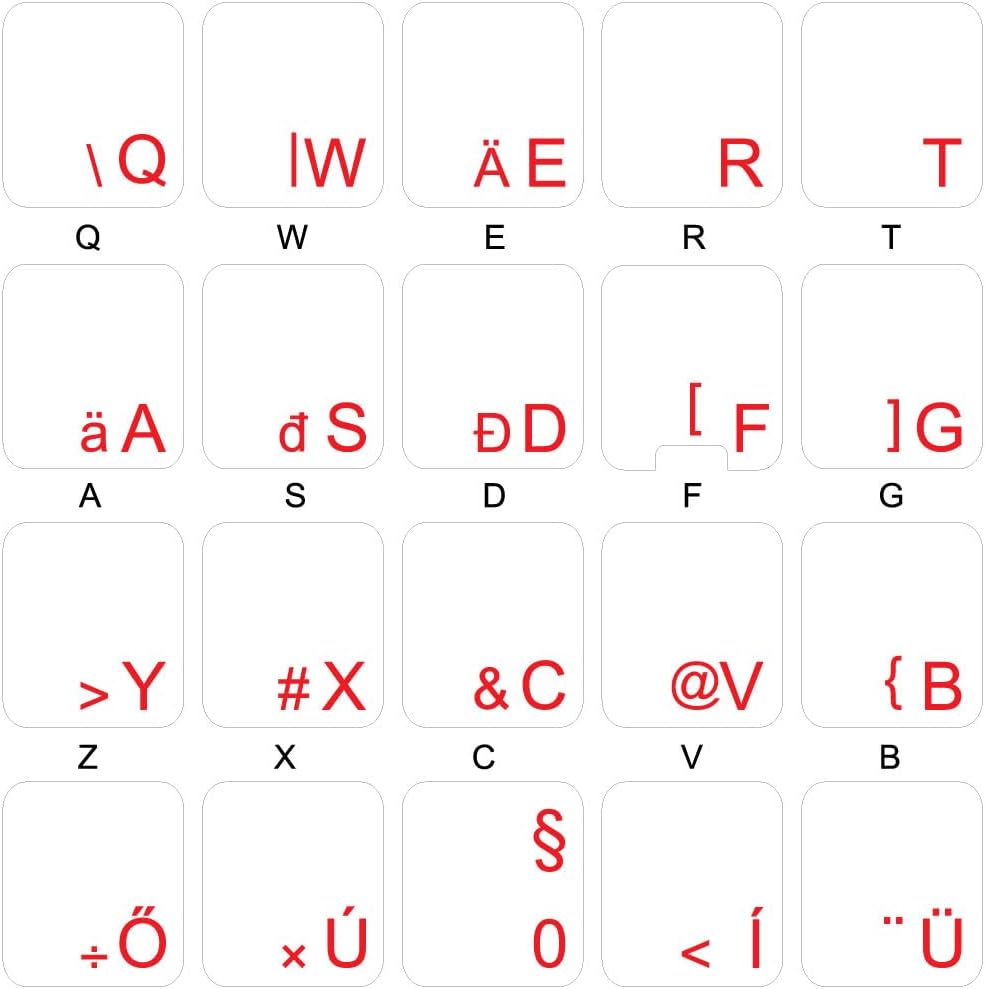 Amazon.com: Hungarian Keyboard Labels Layout with RED Lettering ...