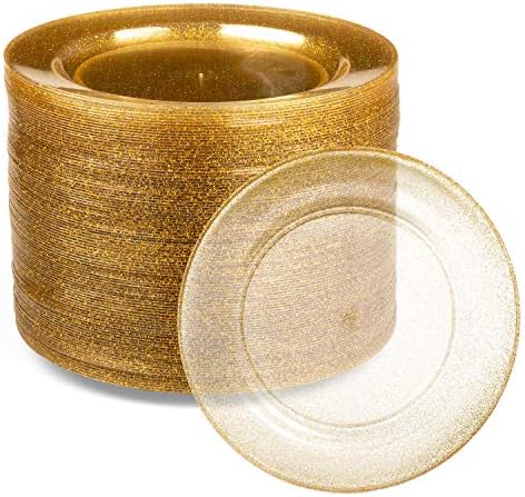 Amazon.com: R-kay 100 Pack Clear Gold Plastic Plates - 6.25 IN Gold ...