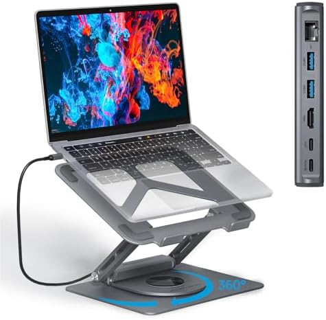 Amazon.com: Adjustable Laptop Stand with 360 Rotating Base & USB ...