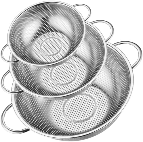 Amazon.com: Leonyo Stainless Steel Colander Set for Kitchen, Micro ...