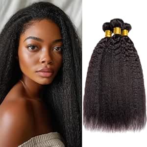 Amazon.com : Biottihair Kinky Straight Yaki Bundles Human Hair 16 18 20 Inch Designed for Black ...