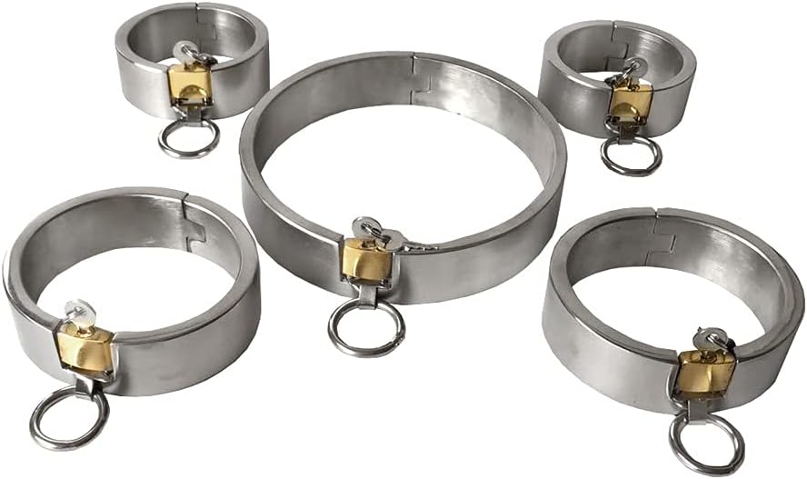 HeYie Lockable Heavy Metal Handcuffs Collar Restraints Fetish SM ...