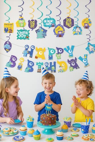 Atpata Funky Cute Monster Theme Happy Birthday Banner and Hanging ...