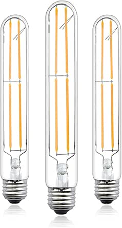 Luxvista 8W Dimmable T10 Tubular LED Light Bulb Soft White 2700K E26 Medium Base Filament Bulb 7 ...