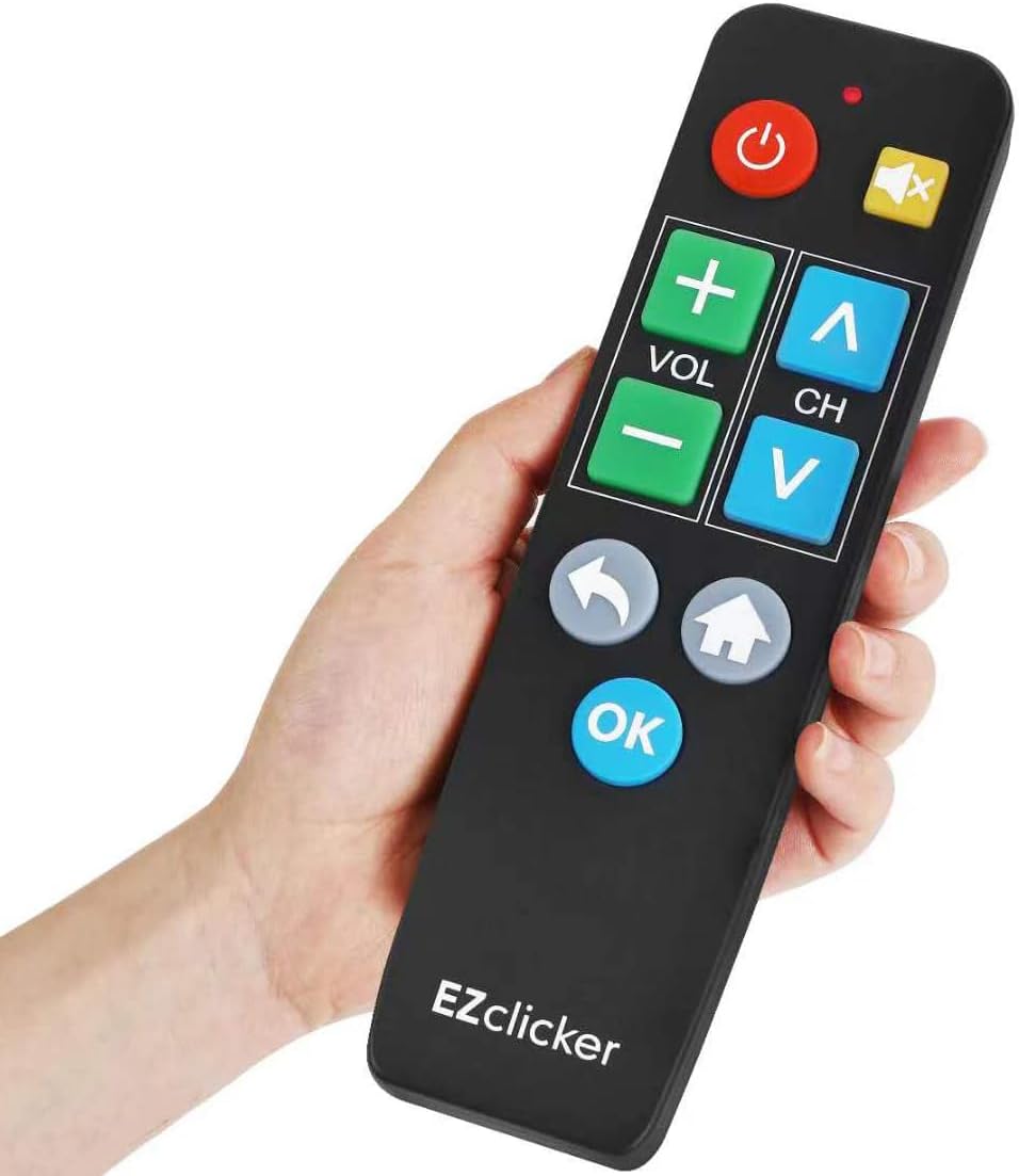 EZclicker Big Button Universal TV Remote for Seniors (Black) Simple ...