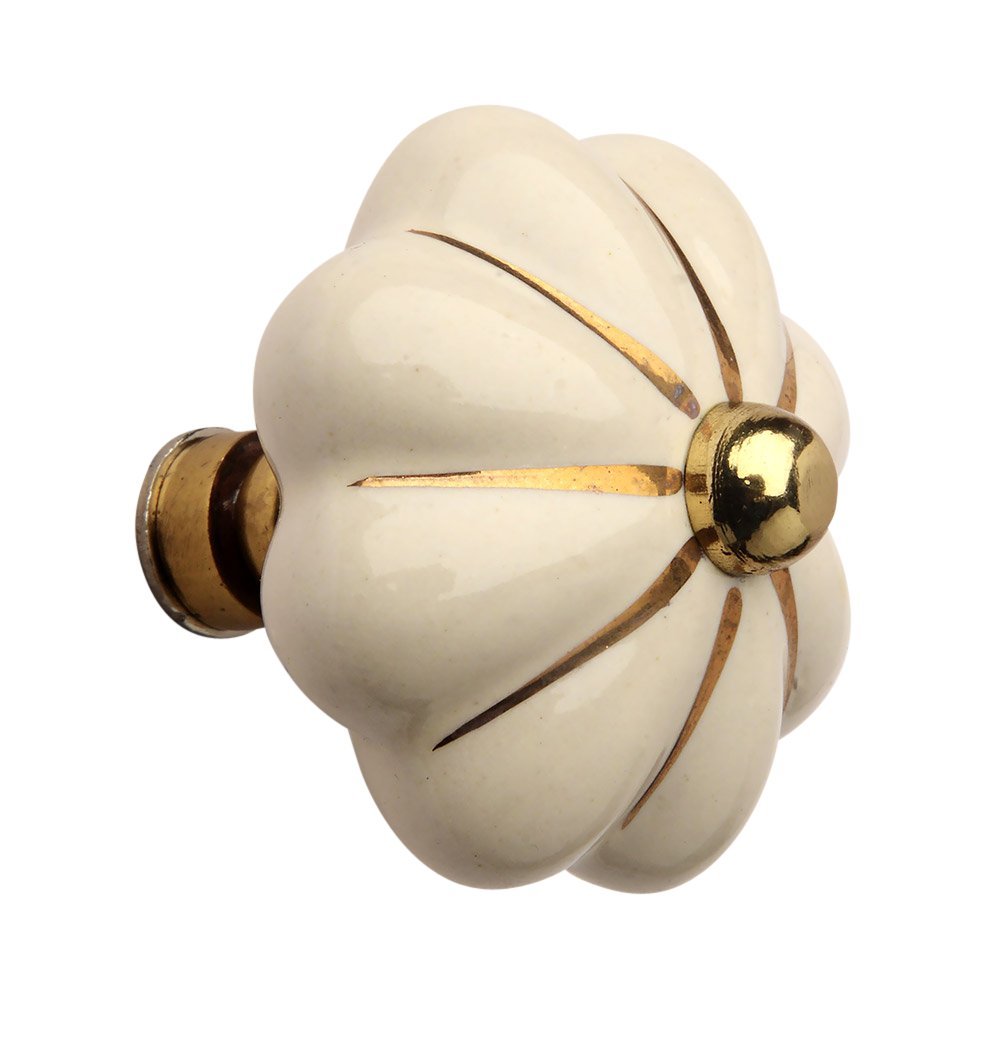 HOBKNOBS Fluted Ceramic Polished Brass Cabinet/Drawers Knob Cream/Gold... : Amazon.in: Home ...