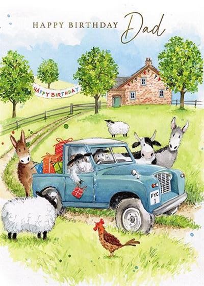 Dad Birthday Card - Farm Animals and Vinatge Car with Foil Finish - Eco ...