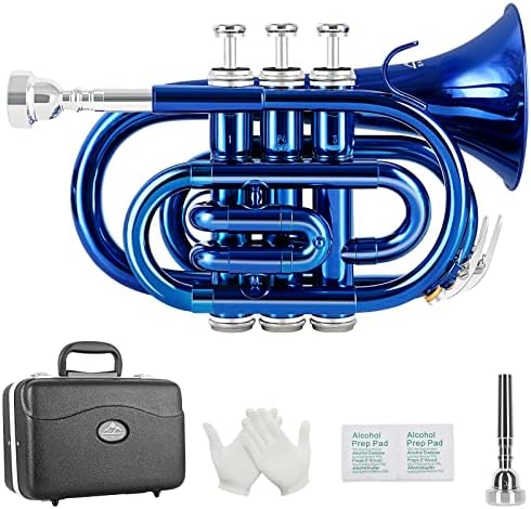 Amazon.com: Bb Pocket Trumpet with Case,Mouthpiece, Cleaning Cloth ...