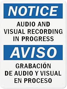 Amazon.com : BLACKCUTTER Notice Danger Safety sign,Aviso Grabación De ...