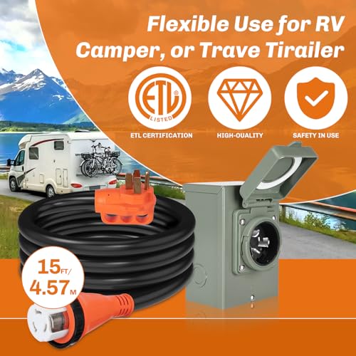 WELLUCK 50 Amp Emergency Power Combo Kit with SS2-50 Inlet Box and 15 ...