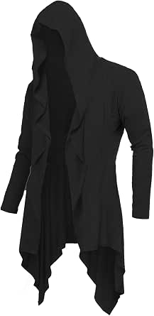 RAGEMALL Mens Ruffle Shawl Collar Cardigans Long Hooded Cardigan Open ...