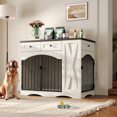 Amazon.com: 43.3" Farmhouse Dog Crate Furniture with 3 Storage Drawers ...