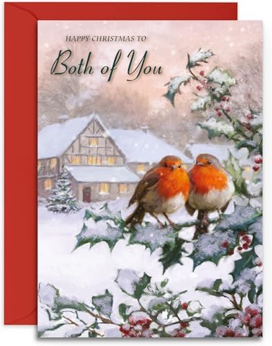 To Both Of You Christmas Card - Two Robins - Medium Sized Card (A5 Size ...