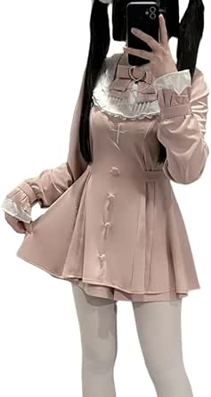 Amazon.co.jp: [EDREES] 地雷系 ワンピース 病み可愛い 裏地付き レディース ロリータ 長袖 立ち襟 ひざ上 ギャル ガール系 ハイウエスト ショートズボン Aライン お ...