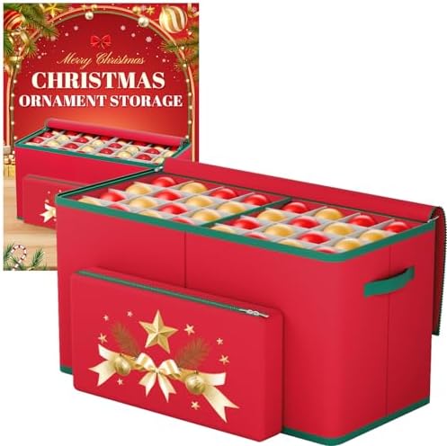 Amazon.com: URBUNDY Christmas Ornament Storage Box - Red, Fits 128 ...