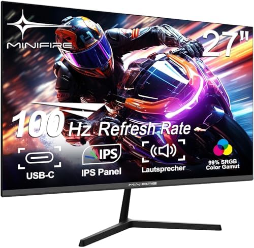 Minifire- Monitor- 27-Zoll-Bildschirm im rahmenlosen Design, IPS, 100Hz ...