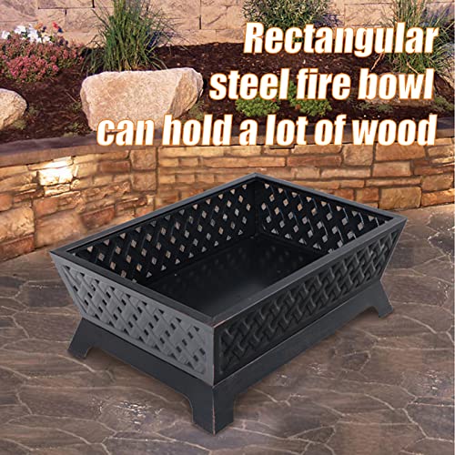 Outdoor Steel Wood Burning Fire Pit Rectangular Deep Bowl Firepit for ...