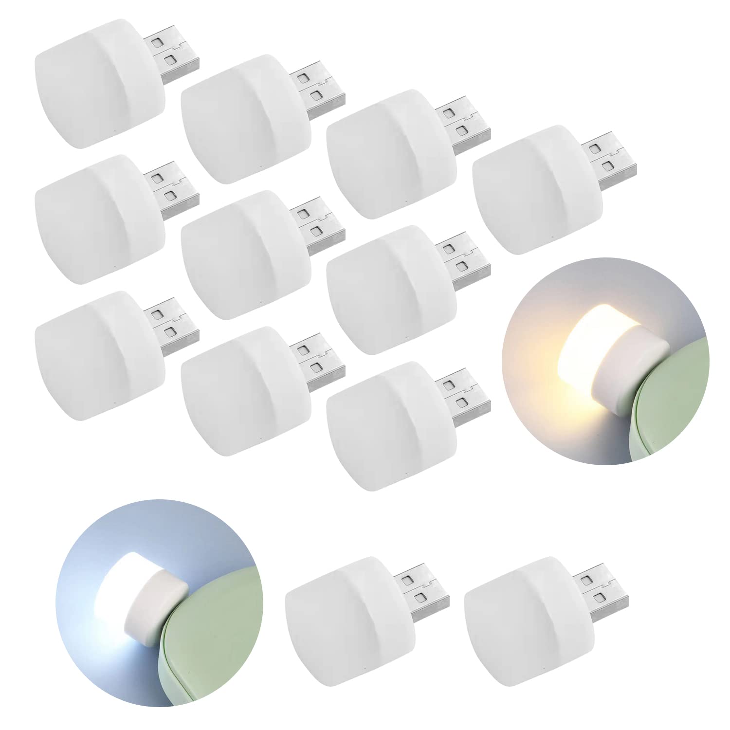 12 pcs USB Plug-in Night Lights, Round Mini Night Lights, Portable ...