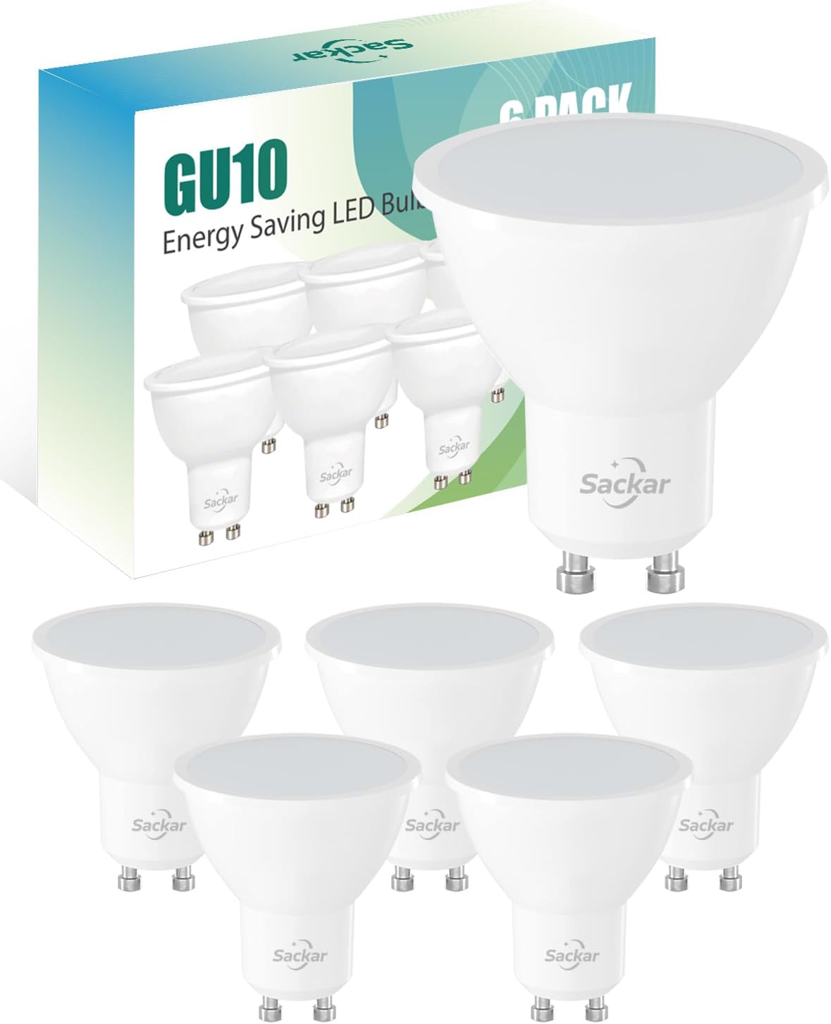 GU10 LED Bulbs 6-Pack, 7W 600LM 3000K Warm White, 120° Wide Beam Angle ...