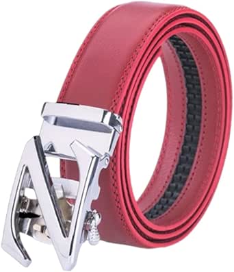 Amazon | [FleurUneffe] 帯カット可能 サイズ調整自由 穴無し オートロック ベルト メンズ 本革 おしゃれ カジュアル 紳士 ビジネス ゴルフ 白 ホワイト 赤 レッド ...