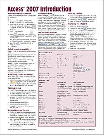 Microsoft Access 2007 Introduction Quick Reference Guide (Cheat Sheet ...
