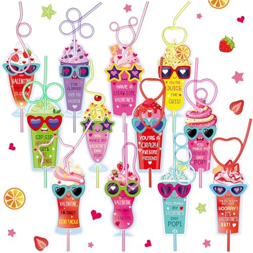 Amazon.com: 80 Pack Valentines Straw Valentines Day Cards with Colorful ...