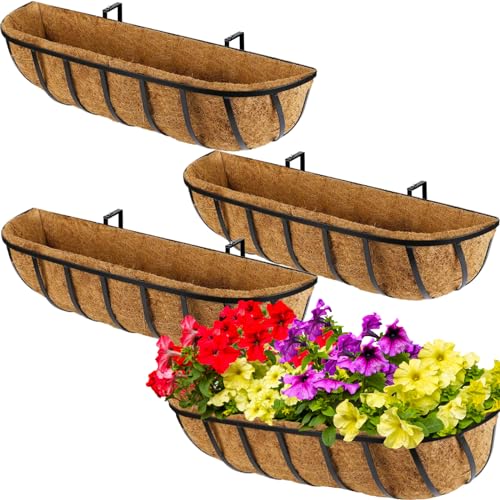 4 Pcs 36 Inch Window Deck Railing Planters Boxes with Coconut Liner ...