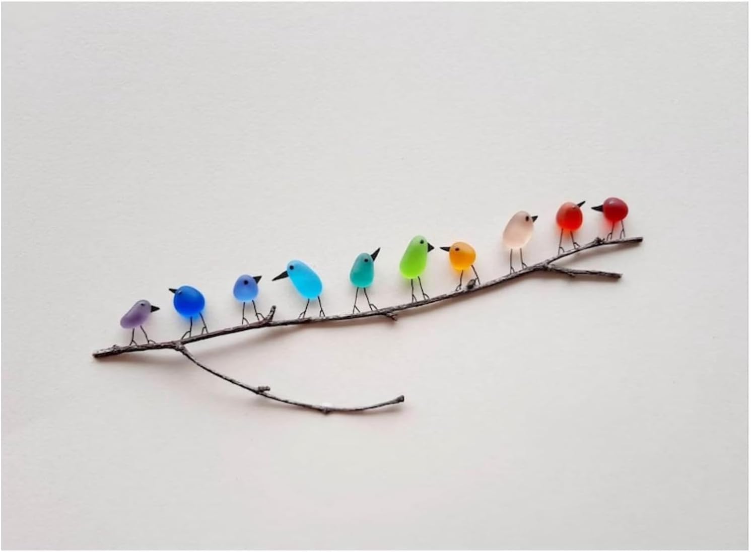 Amazon.com: LyneeRan Sea Glass Rainbow Birds, Sea Glass Birds on Branch ...