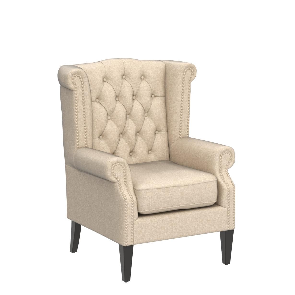 Wood Maker Solid Wood Upholstered Arm Chair Wingback Chair For Living ...