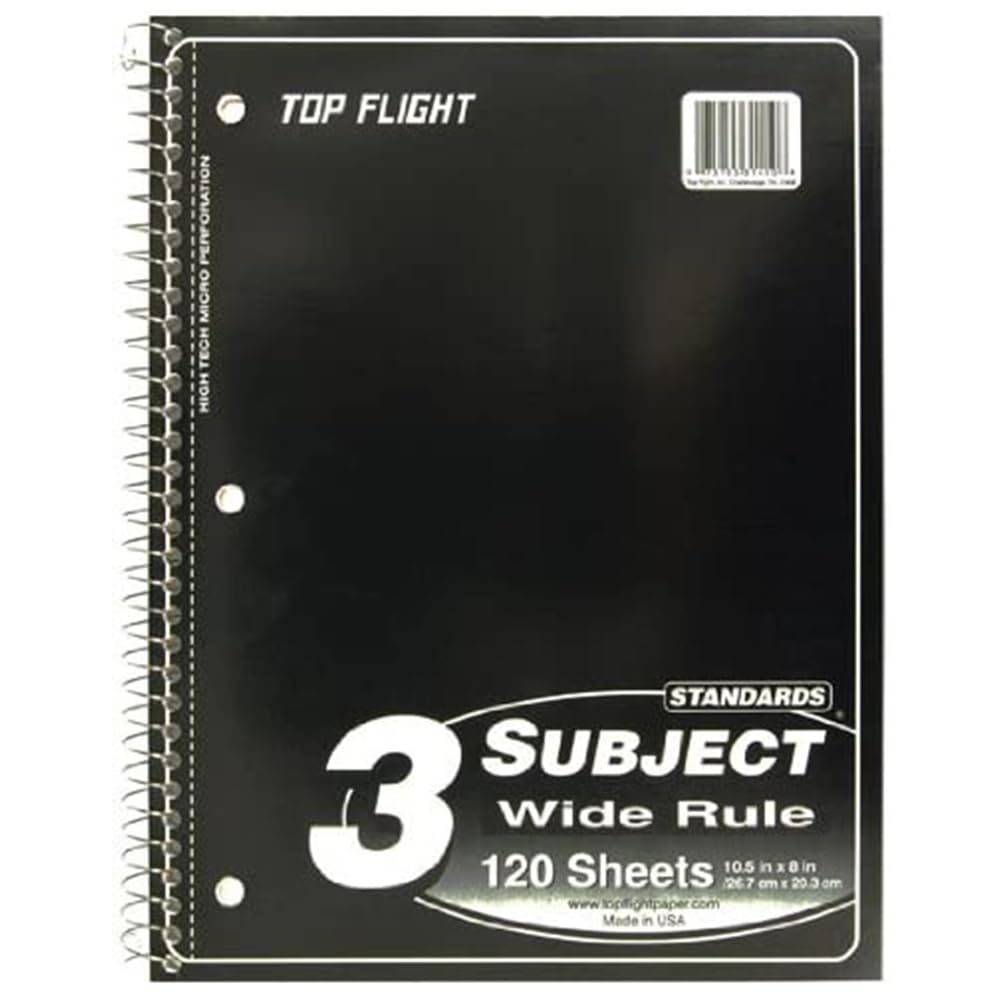 Amazon.com : Top Flight 3-Subject Wirebound Notebook, 120 Sheet ...