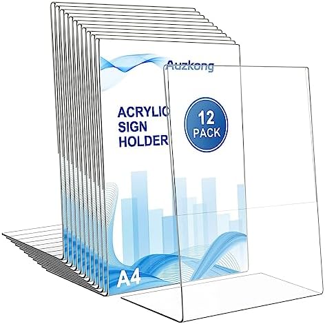 12 Pack A4 Sign Holders, Auzkong Acrylic Slant Sign Holders, Clear ...
