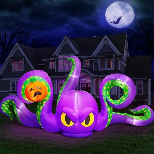 Amazon.com: 12Ft Halloween Inflatables Giant Octopus Purple Sticky ...