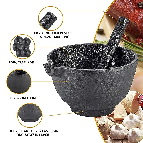Snapklik.com : Cast Iron Mortar And Pestle Tool Set, 6.5 Inch Pestle ...
