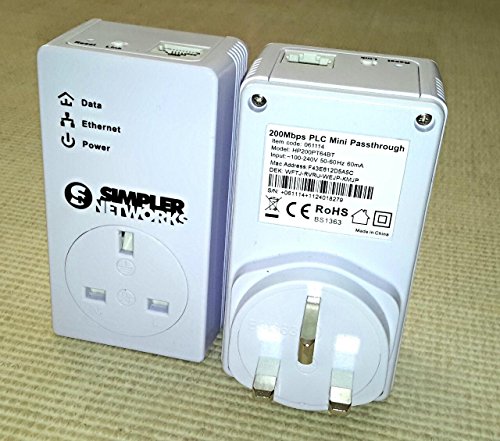 Simpler Networks HomePlug AV 200 Mbps Plug-through powerline ethernet adapter starter kit ...