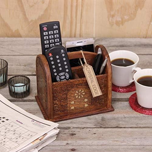 Wooden Remote Control Storage Rack with Brass Inlay 3 Section Caddy ...