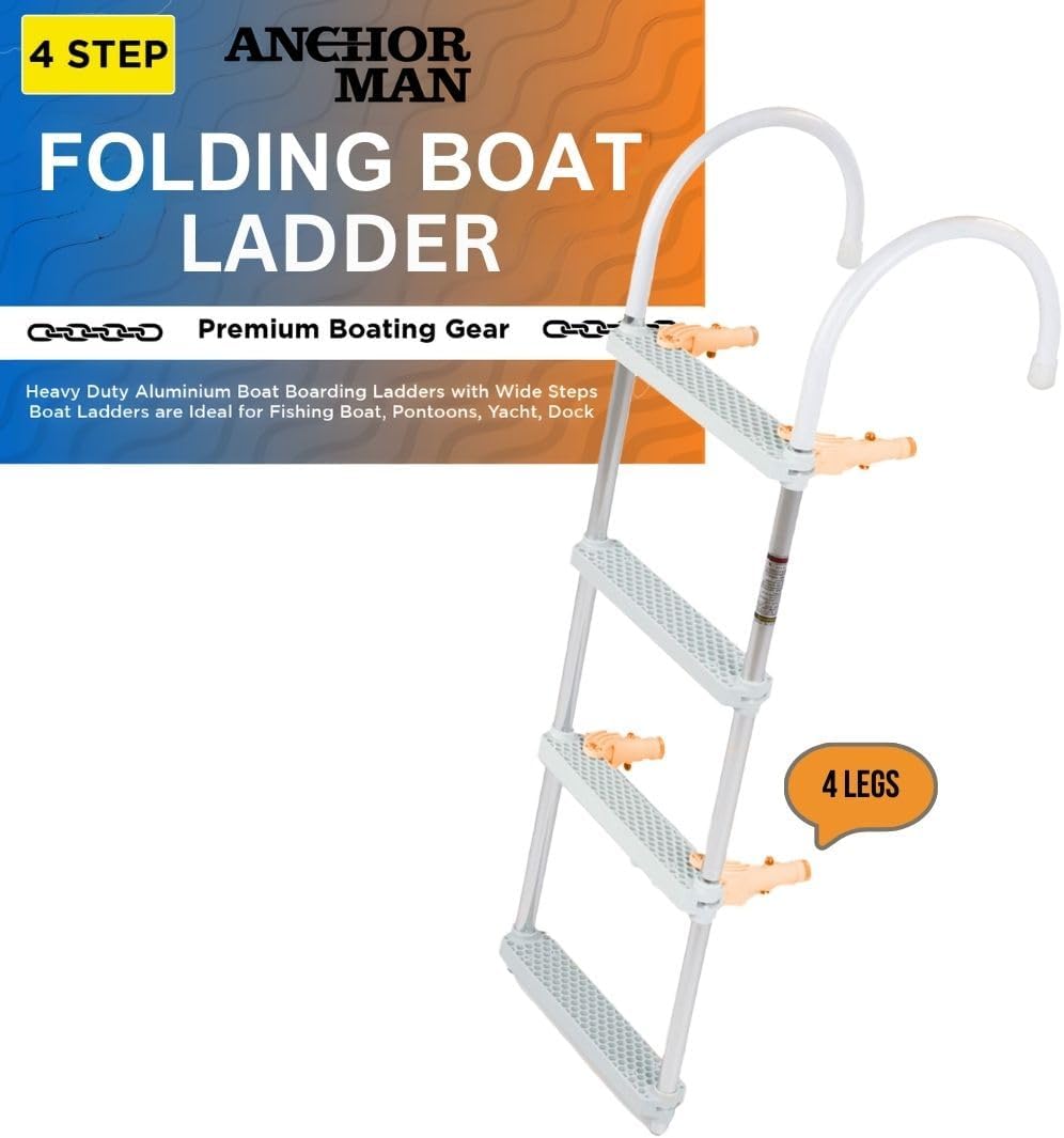 Amazon.com: Anchor-Man Folding Boat Ladder for Boat (4 Step) - Heavy ...
