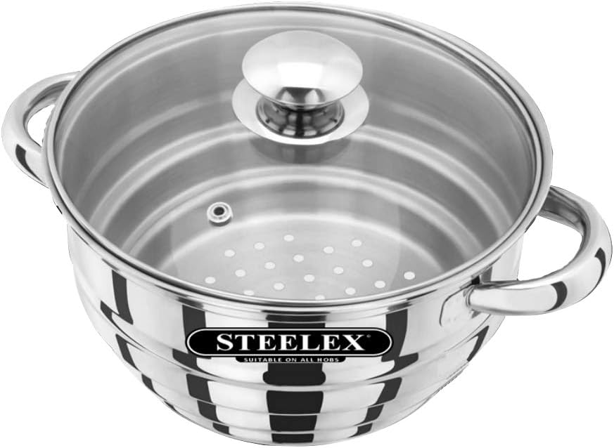 Stainless Steel Multi Steamer Insert with Glass Lid for 16/18/20cm Pots ...